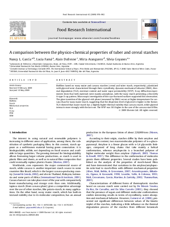 (PDF) A comparison between the physico-chemical properties of tuber and cereal starches