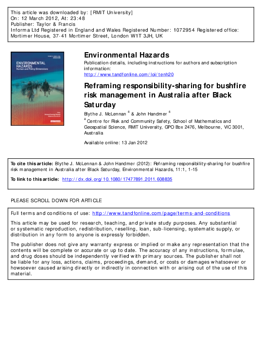 (PDF) Reframing responsibility-sharing for bushfire risk management in ...