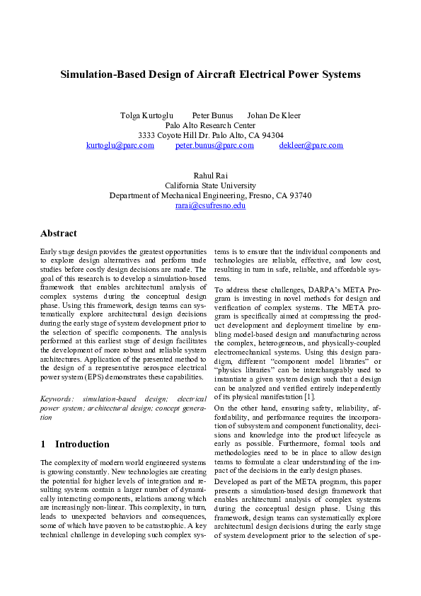 (PDF) Simulation-Based Design of Aircraft Electrical Power Systems