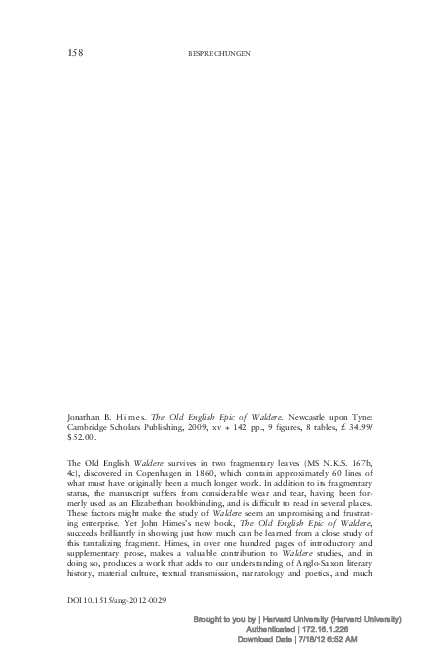 (PDF) Review: The Old English Epic of Waldere (Ed. Jonathan B. Himes)