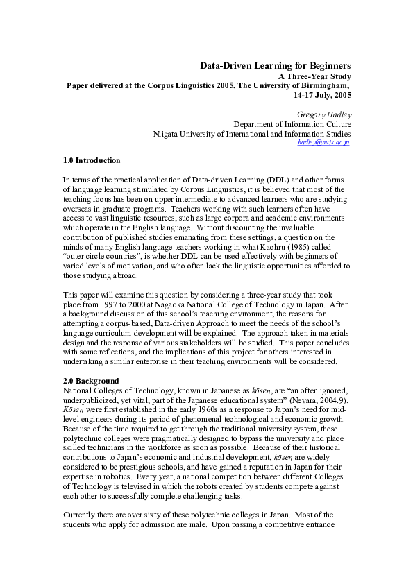 (PDF) Data-Driven Learning for Beginners: A Three-Year Study