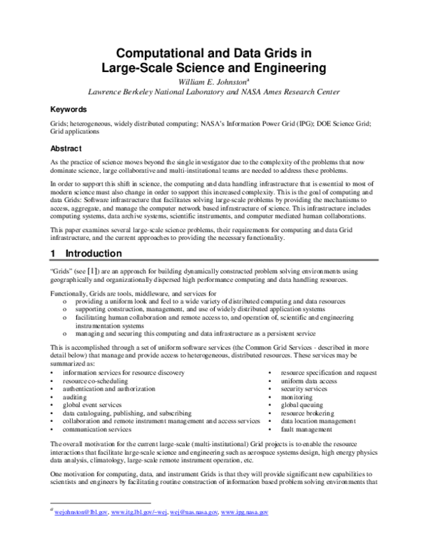 Pdf Computational And Data Grids In Large Scale Science And Engineering