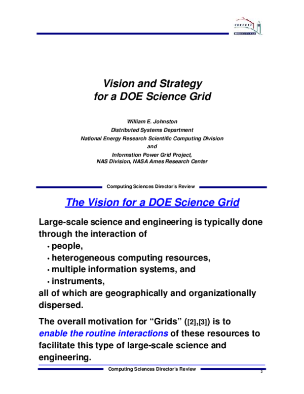 (PDF) Vision and Strategy for a DOE Science Grid