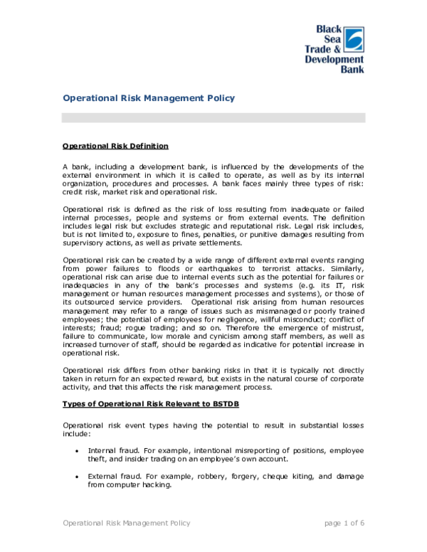 (PDF) COMPLIANCE AND OPERATIONAL RISK MANAGEMENT POLICY