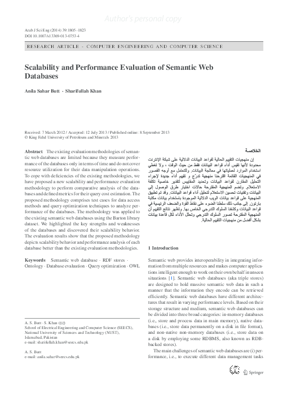 Pdf Scalability And Performance Evaluation Of Semantic Web Databases