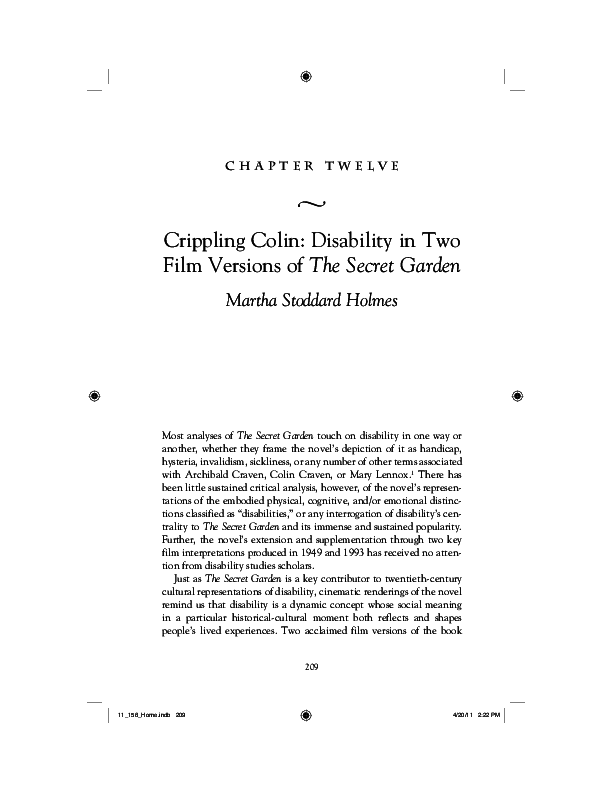 (PDF) "Crippling Colin: Disability in Two Film Versions of The Secret ...
