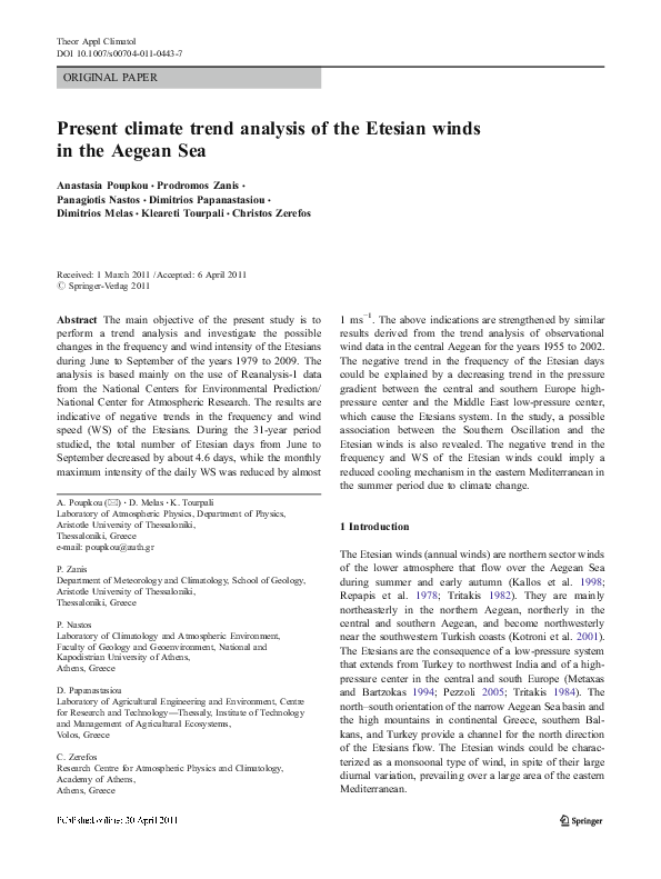 (PDF) Present climate trend analysis of the Etesian winds in the Aegean Sea