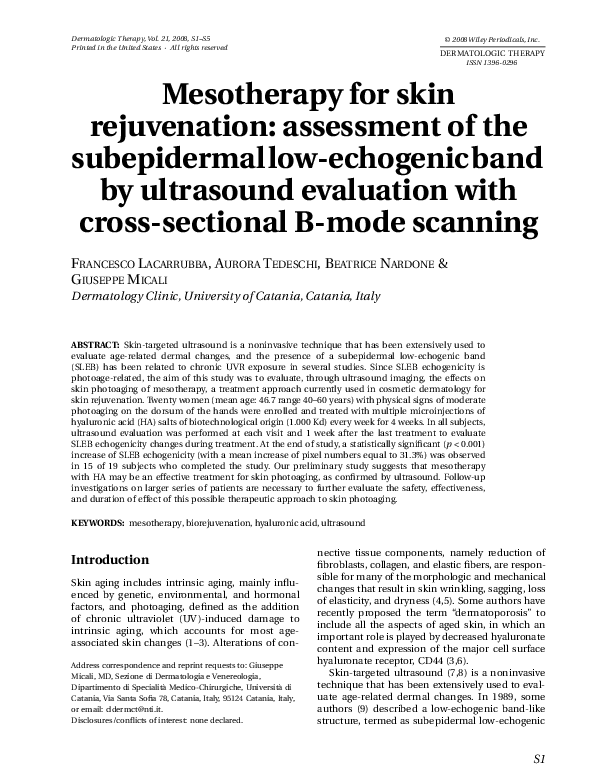 (PDF) Mesotherapy for skin rejuvenation: assessment of the subepidermal ...