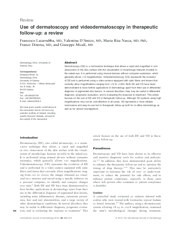 (PDF) Use of dermatoscopy and videodermatoscopy in therapeutic follow ...