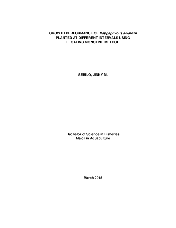(PDF) GROWTH PERFORMANCE OF Kappaphycus alvarezii PLANTED AT DIFFERENT ...