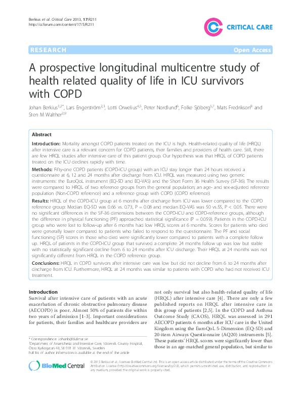 (PDF) A prospective longitudinal multicentre study of health related ...