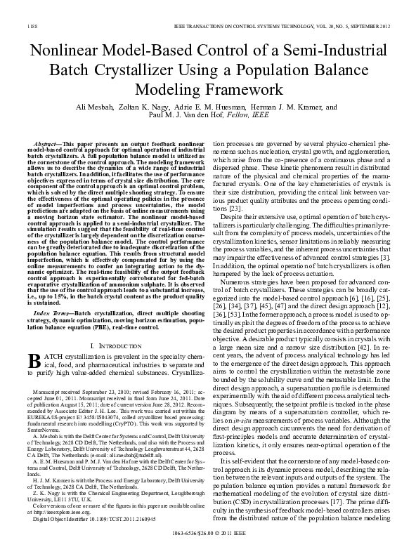 (PDF) Nonlinear Model-Based Control of a Semi-Industrial Batch Crystallizer Using a Population ...