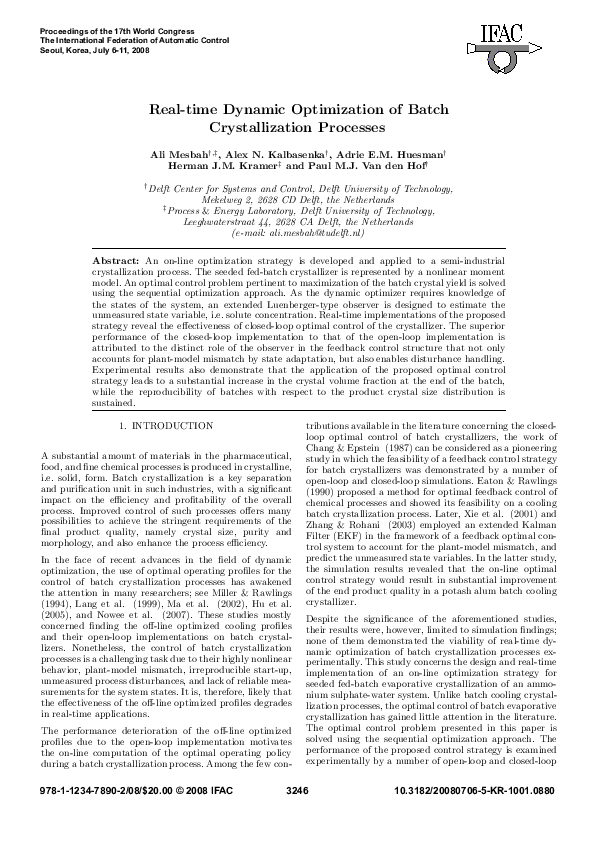 (PDF) Real-Time Dynamic Optimization of Batch Crystallization Processes