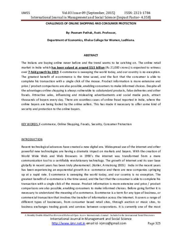 (PDF) CHALLENGES OF ONLINE SHOPPING AND CONSUMER PROTECTION