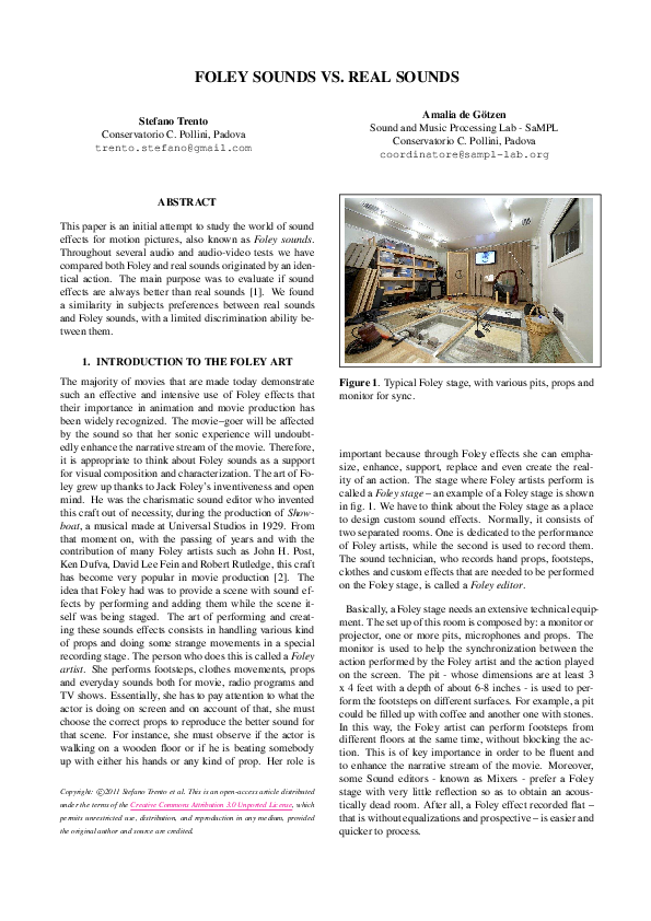 (PDF) FOLEY SOUNDS VS. REAL SOUNDS