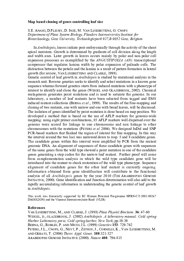 Pdf Map Based Cloning Of Genes Controlling Leaf Size