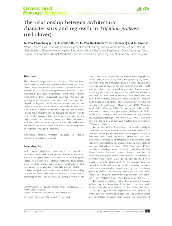 (PDF) The relationship between architectural characteristics and regrowth in Trifolium pratense ...