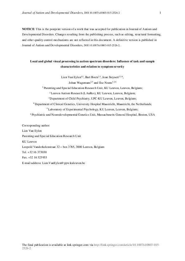 (PDF) Local and Global Visual Processing in Autism Spectrum Disorders ...
