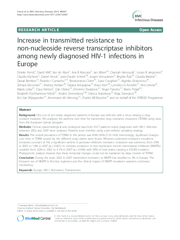 (PDF) Increase in transmitted resistance to non-nucleoside reverse ...