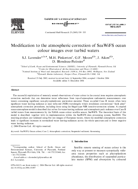 (PDF) Modification to the atmospheric correction of SeaWiFS ocean colour images over turbid waters