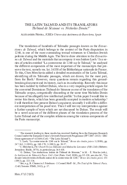 (PDF) «The Latin Talmud and Its Translators: Nicholas Donin vs. Thibaud ...
