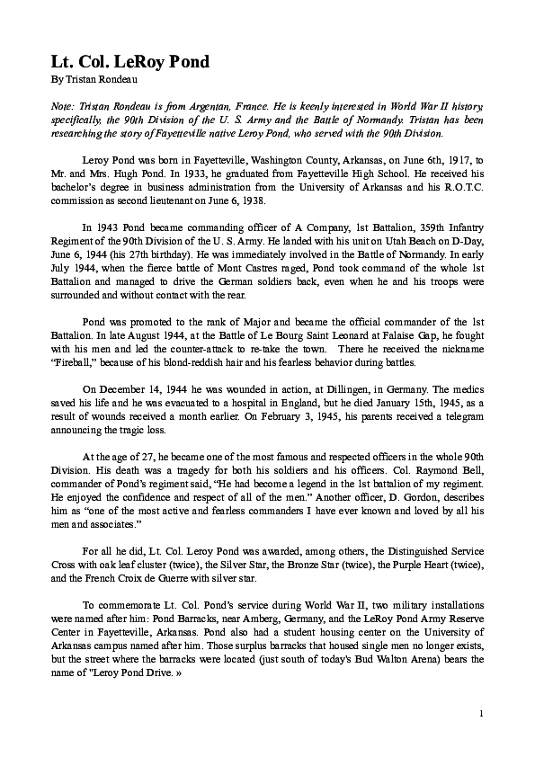 (PDF) Lt. Col. LeRoyd Pond (PDF) Lt. Col. LeRoyd Pond