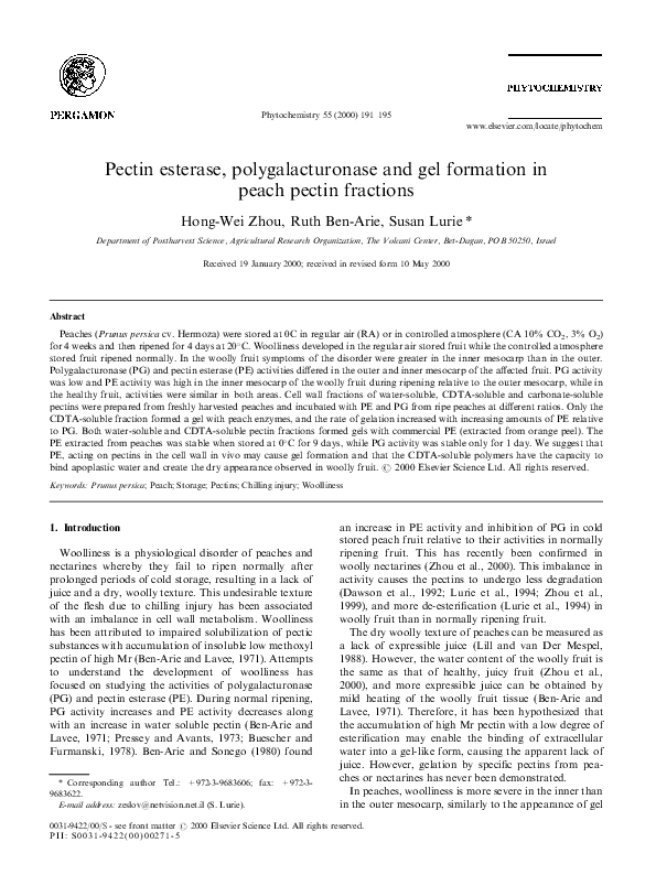 (PDF) Pectin esterase, polygalacturonase and gel formation in peach ...