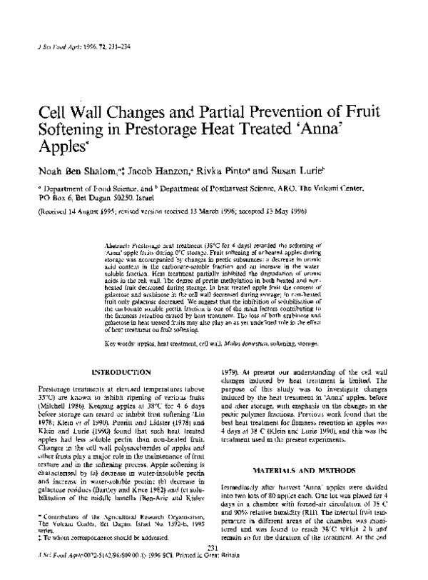(PDF) Heat Treatment Reduces Softening in Apples