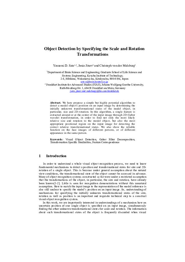 Pdf Visual Object Detection By Specifying The Scale And Rotation