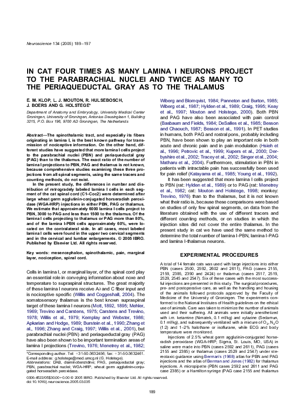 (PDF) Spinothalamic and spinomedullary neurons in macaques: A single ...