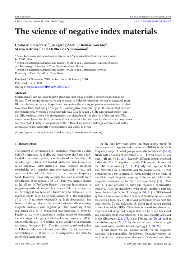 (PDF) The science of negative index materials