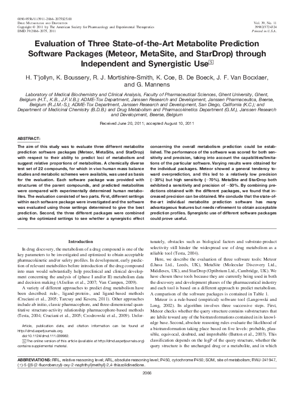 (PDF) Evaluation of Three State-of-the-Art Metabolite Prediction ...