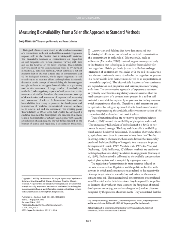 (PDF) Measuring Bioavailability: From a Scientific Approach to Standard ...