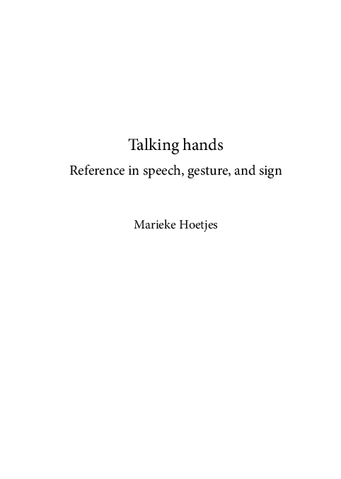 (PDF) Talking hands. Reference in speech, gesture, and sign.