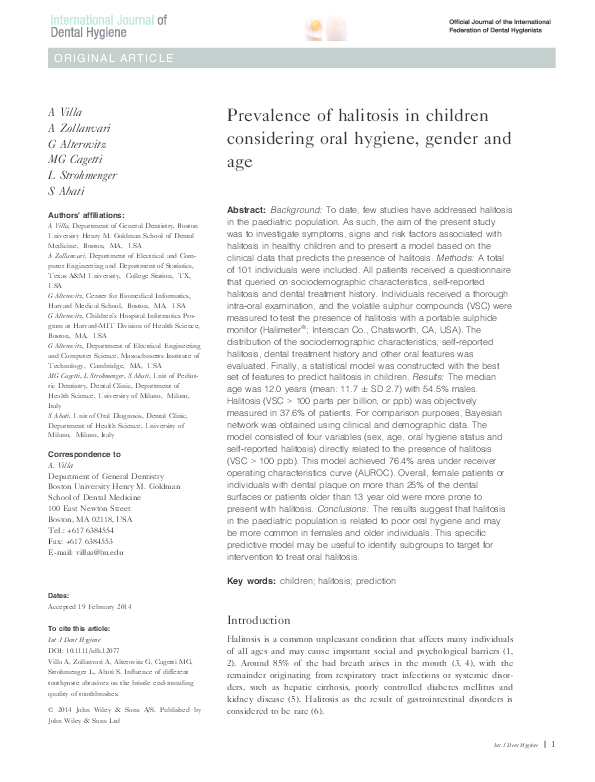 (PDF) Prevalence of halitosis in children considering oral hygiene ...