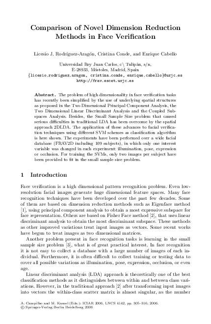 (PDF) Comparison of Novel Dimension Reduction Methods in Face Verification