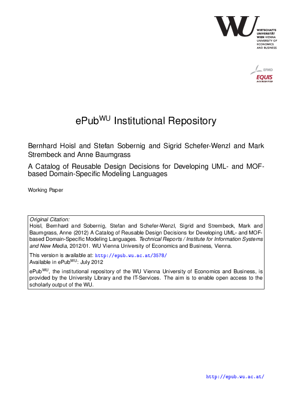 Pdf A Catalog Of Reusable Design Decisions For Developing Uml And Mof Based Domain Specific