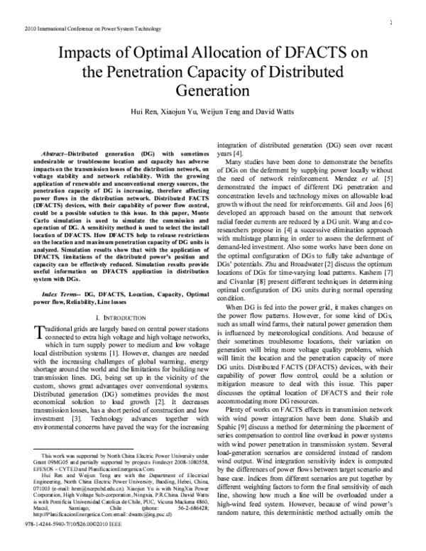 Pdf Impacts Of Optimal Allocation Of Dfacts On The Penetration Capacity Of Distributed