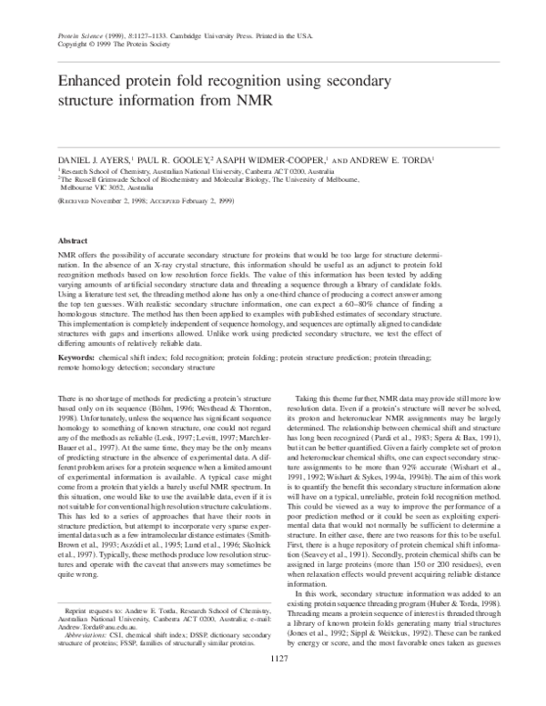 (PDF) Enhanced protein fold recognition using secondary structure information from nmr