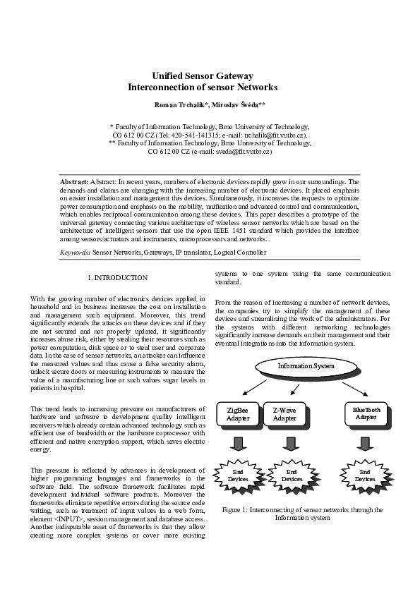 (PDF) Unified sensor gateway interconnection of sensor networks