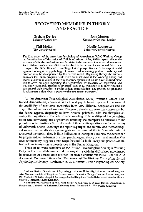 (PDF) Recovered memories in theory and practice