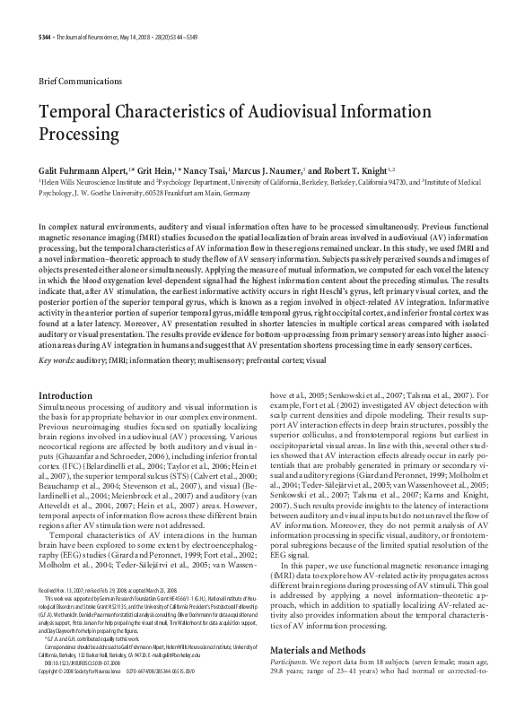 (PDF) Temporal Characteristics of Audiovisual Information Processing