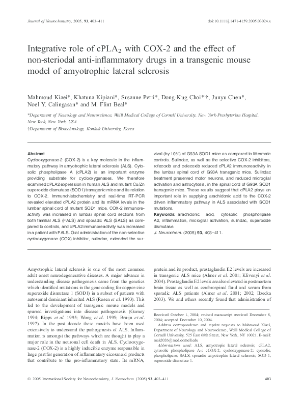(PDF) Integrative role of cPLA2 with COX-2 and the effect of non ...