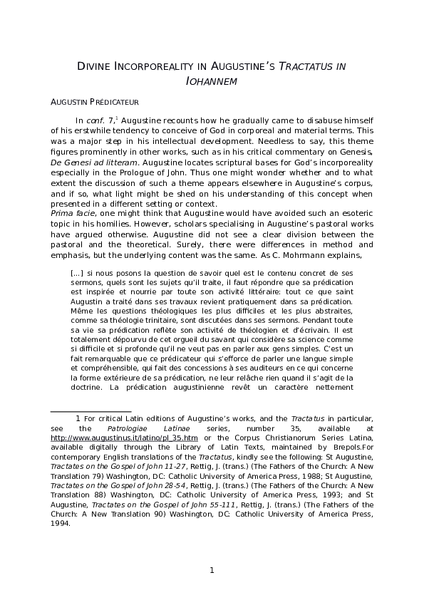 (DOC) Divine Incorporeality in Augustine's Tractatus in Iohannem