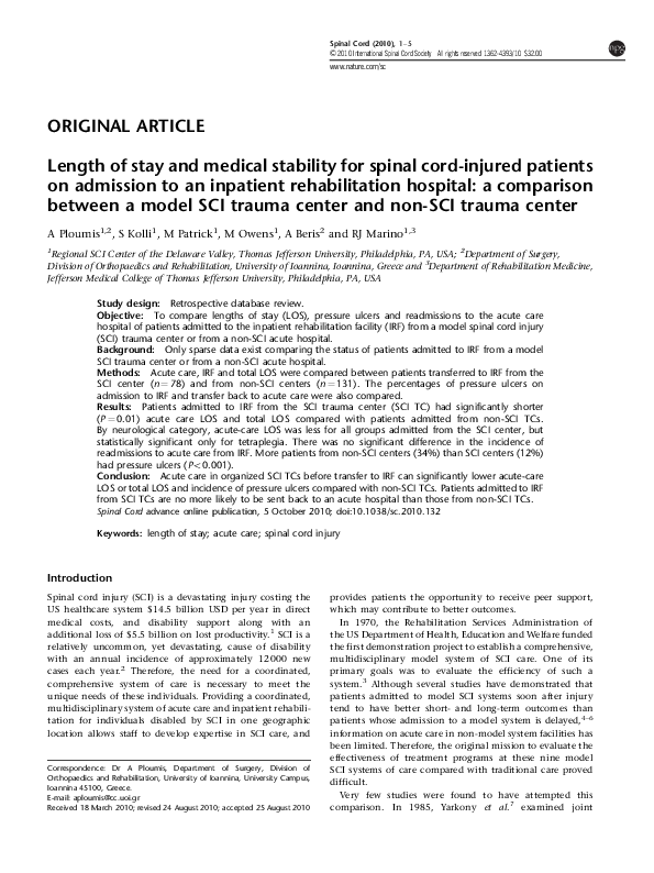 (PDF) Length of stay and medical stability for spinal cord-injured ...