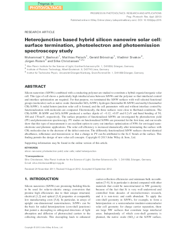 (PDF) Heterojunction based hybrid silicon nanowire solar cell: surface ...