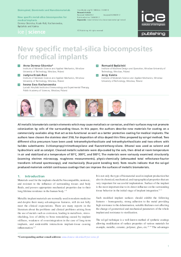 (PDF) New specific metal-silica biocomposites for medical implants