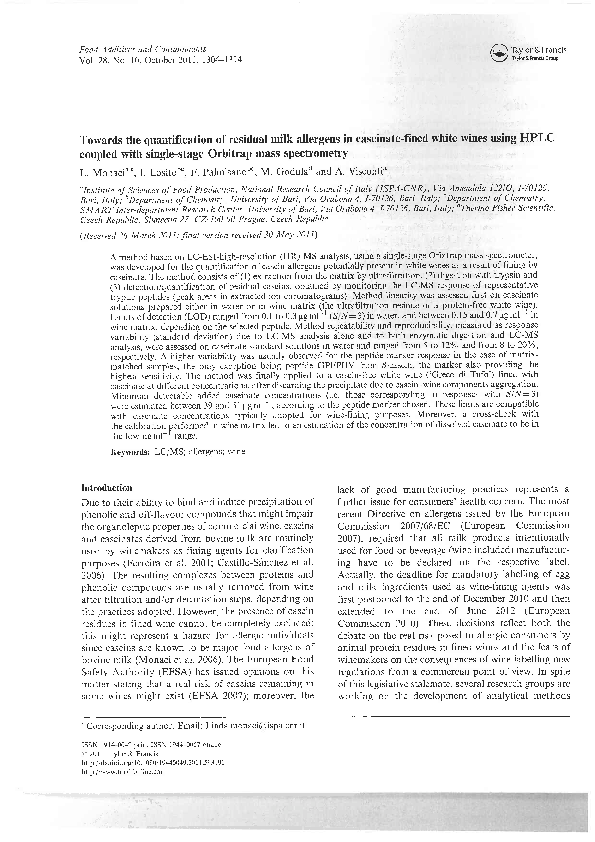 (PDF) Towards the quantification of residual milk allergens in caseinate-fined white wines using ...