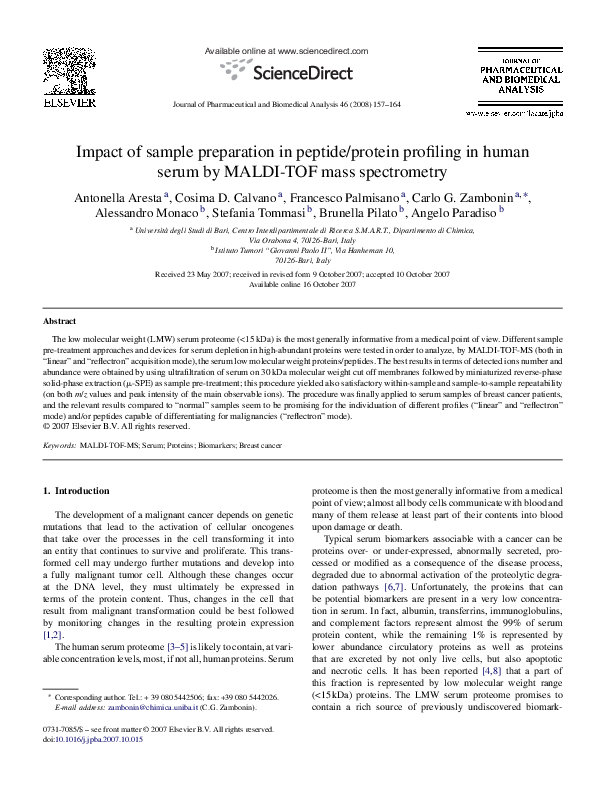 (PDF) Impact of sample preparation in peptide/protein profiling in ...