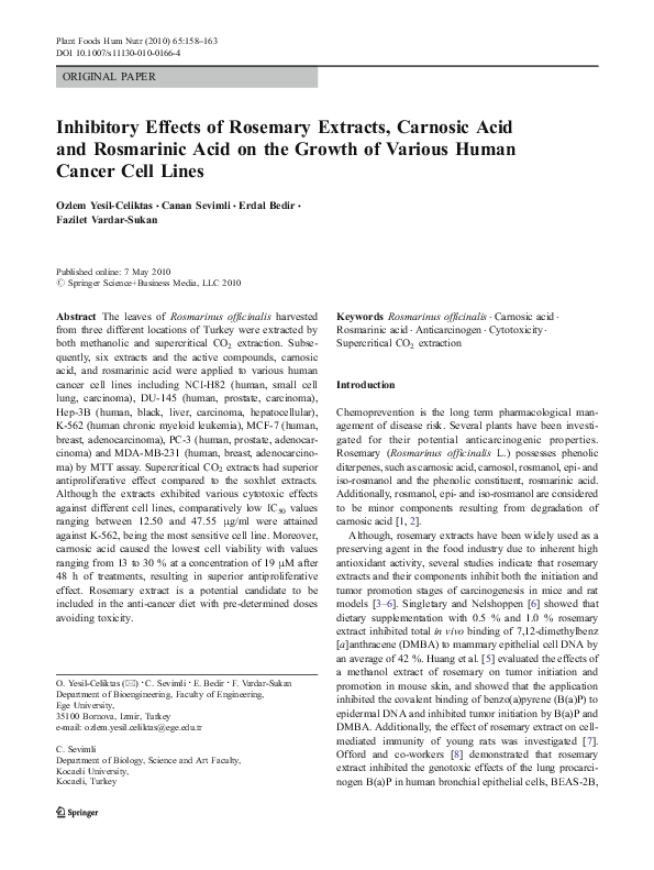 (PDF) Inhibitory Effects of Rosemary Extracts, Carnosic Acid and Rosmarinic Acid on the Growth ...